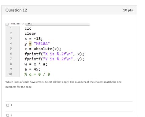 Solved Which Lines Of Code Have Errors Select All That
