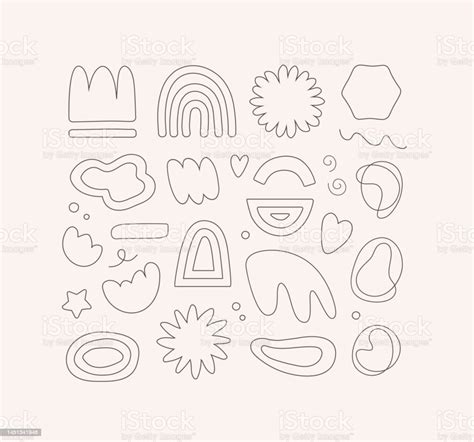 유치한 추상 모양 컬렉션 벡터 그림 세트입니다 검은색 그룹은 베이지색 배경에 격리된 다양한 모양을 설명합니다 디자인 요소 0명에 대한 스톡 벡터 아트 및 기타 이미지