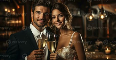 Young Couple Clinking Champagne Glasses Generative Ai 30501935 Stock