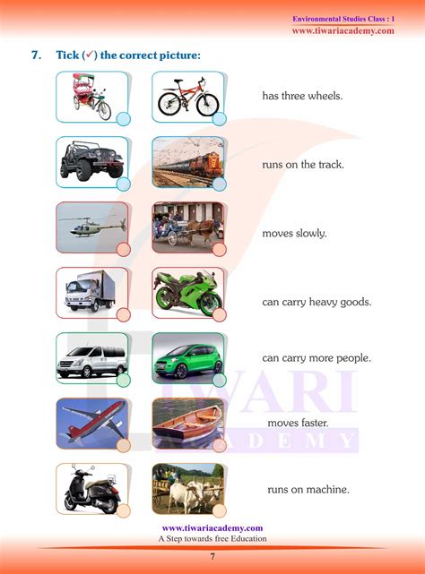 NCERT Solutions For Class 1 EVS Chapter 12 Means Of Transport