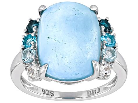 Pre Owned Blue Dreamy Aquamarine Rhodium Over Sterling Silver Ring 1