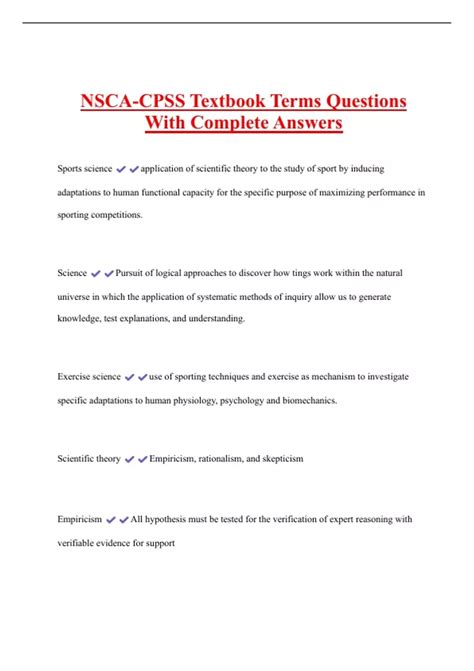Nsca Cpss Textbook Terms Questions With Complete Answers Nsca