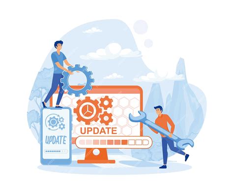 Premium Vector Update Software Mini People Work With Upgrade System Flat Vector Modern