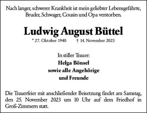Traueranzeigen Von Ludwig August Büttel Vrm Trauerde