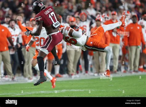 Clemson Safety Khalil Barnes 36 Intercepts A Pass Intended For South
