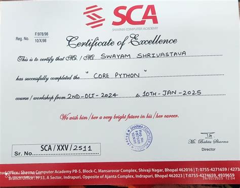 Thrilled To Share That I Have Successfully Completed My Python Course Swayam Shrivastava