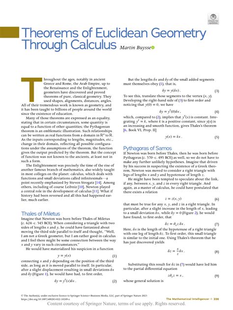 Theorems Of Euclidean Geometry Through Calculus Request Pdf