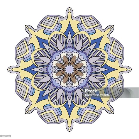 만다라 꽃 오리엔탈 디자인 여러 가지 빛깔의 손으로 그린 요소 기하 도형에 대한 스톡 벡터 아트 및 기타 이미지 기하 도형 동기 부여 만다라 Istock