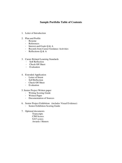 Sample Portfolio Table Of Contents Edit Fill Sign Online Handypdf