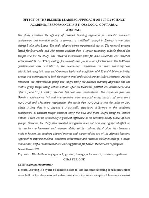 Effect Of The Blended Learning Approach On Pupils Science Academic Performance In Eti Osa Local
