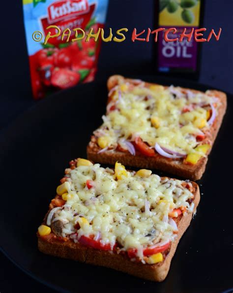 Bread Pizza Recipe Quick Bread Pizza On Tawa And Oven Padhuskitchen