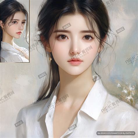 Ai创作图写实手绘美女 写实人物绘画 鼠绘模特 板绘人像 照片转手绘 真人照片转手绘 厚涂头像 美少女重绘 厚涂少女 Cg绘画作品 写实唯美