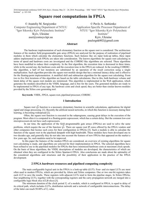 Pdf Square Root Computations In Fpga