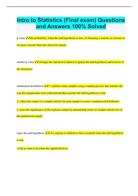 Intro To Statistics Final Exam Questions And Answers 100 Solved Intro To Statistics Stuvia Us