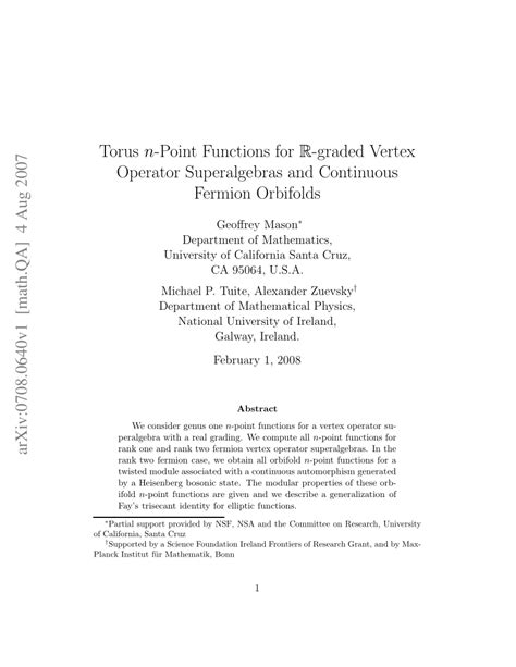 Pdf Torus N Point Functions For Mathbb R Graded Vertex Operator Superalgebras And
