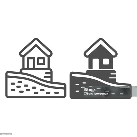 지상 절단 및 집 기초 라인과 단단한 아이콘 건설 개념 벡터 그래픽입니다 흰색 배경에 별장 건물 표지판에 대한 기초 계획 모바일