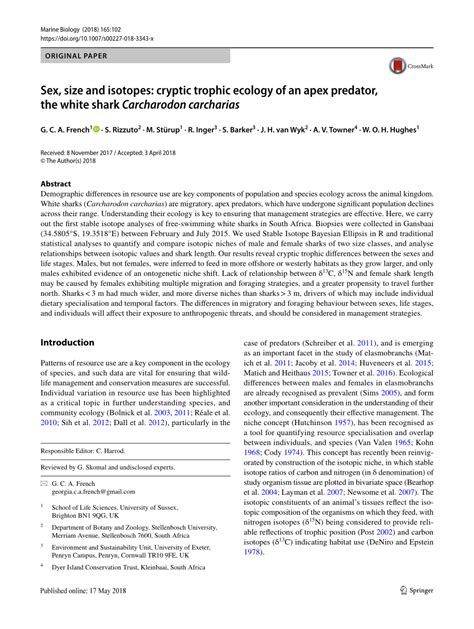 Pdf Sex Size And Isotopes Cryptic Trophic Ecology Of An Apex