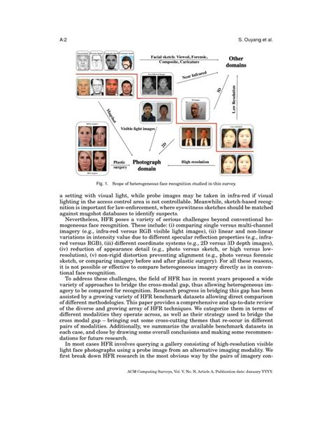 A Survey On Heterogeneous Face Recognition Sketch Infra Red 3d And Low Resolution Deepai