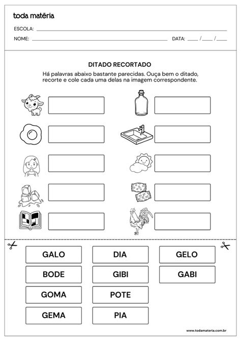 Atividades De Ditado Recortado Para Alfabetização Para Imprimir