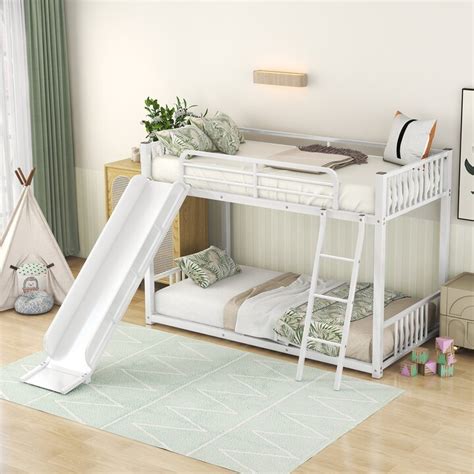 Deco Metal Bunk Bed With Slide Twin Over Twin White Shopstyle