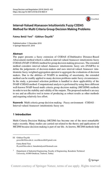 Interval Valued Atanassov Intuitionistic Fuzzy Codas Method For Multi Criteria Group Decision