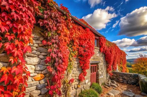 Autumnal Virginia Creeper A Stunning Display Of Fall Foliage Against
