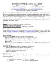 IB Physics Syllabus 2016 2017 Docx IB PHYSICS STANDARD LEVEL 2016 2017 Year 1 Year 2 Mr Chris
