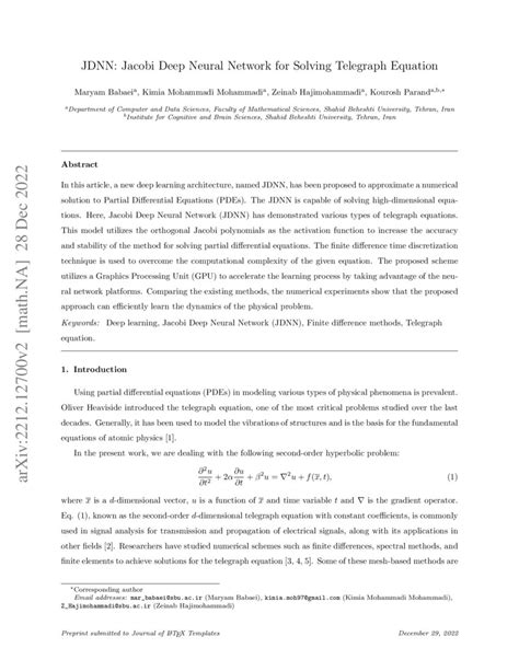 Jdnn Jacobi Deep Neural Network For Solving Telegraph Equation Deepai