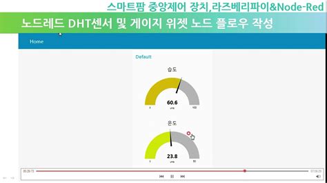 스마트팜중앙제어장치 노드레드 Node Red 기초 7 온습도센서dht 대시보드dashboard 게이지