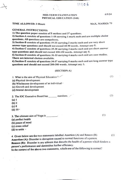 Pe Half Yearly Examination Pdf