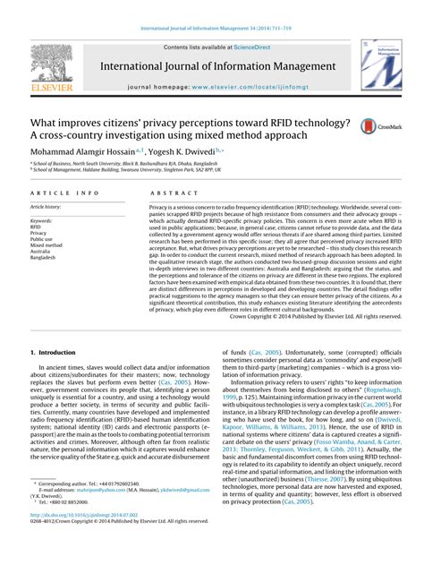 Pdf What Improves Citizens Privacy Perceptions Toward Rfid Technology A Cross Country
