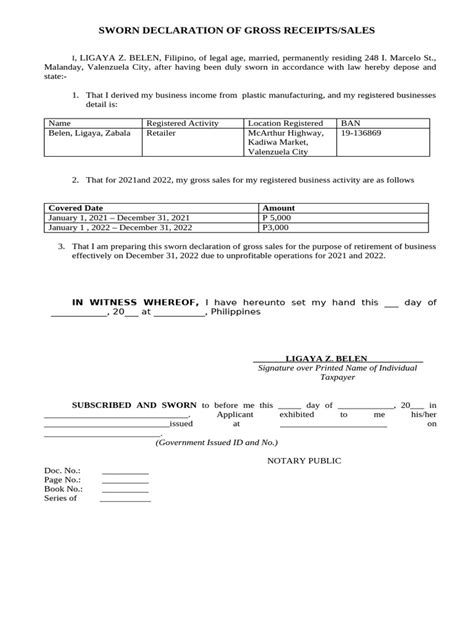 Sworn Declaration Of Sales 2021 2022 Pdf