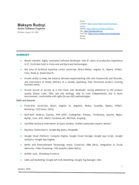 Youtube Maksym Rudnyi Cv January 2020 Pdf J Query Software