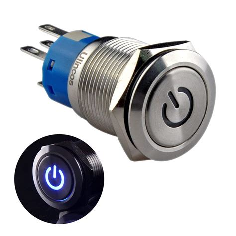 19mm Metal Alumina Black Push Button Reset Push Button Switch With Power Indicator Light Led