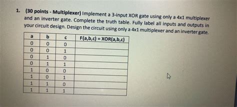 Solved 1 30 Points Multiplexer Implement A 3 Input Xor