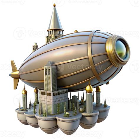 Floating City Airship A Dynamic Depiction Of An Airship Navigating A Floating City Capturing