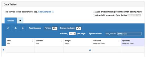 Anvil Create Your Database Tables