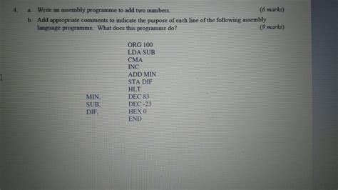 Solved A Write An Assembly Programme To Add Two Numbers ó