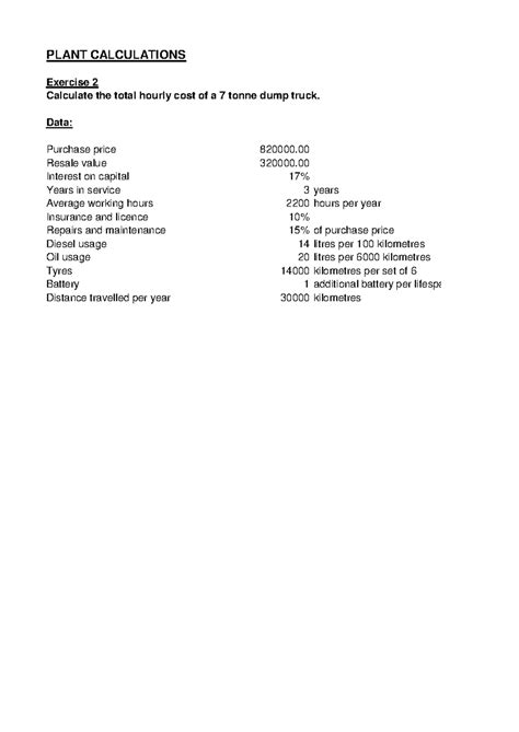 Plant Calculations Exercise 2 Plant Calculations Exercise 2