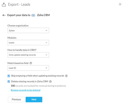 dataprep s zoho crm connector