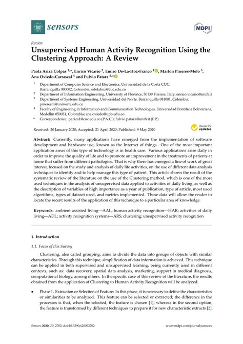 Pdf Unsupervised Human Activity Recognition Using The Clustering Approach A Review
