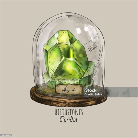 빈티지 탄생석 페리도트 보석 어거스트 매직 일러스트레이션 귀한 보석에 대한 스톡 벡터 아트 및 기타 이미지 귀한 보석