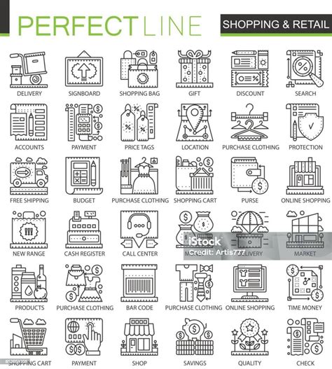 쇼핑 개요 미니 개념 기호입니다 전자 상거래 소매 현대 선이 선형 스타일 그림을 설정합니다 완벽 한 얇은 라인 아이콘입니다 신용 카드에 대한 스톡 벡터 아트 및 기타 이미지