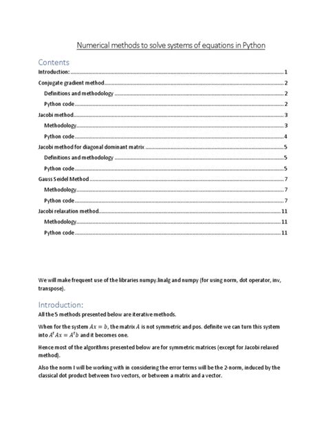 Numerical Methods To Solve Systems Of Equations In Python Download