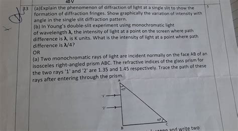33 A Explain The Phenomenon Of Diffraction Of Light At A Single Slit T