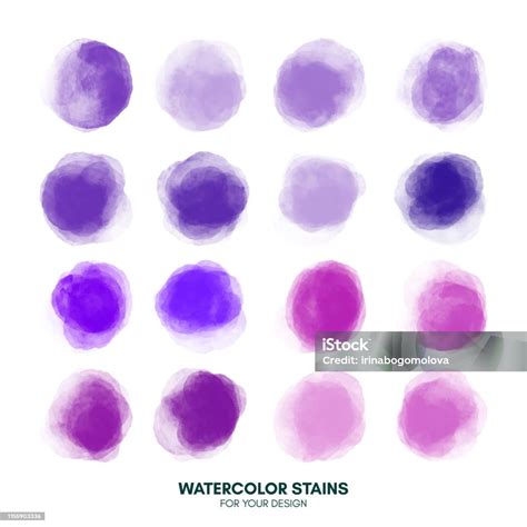 둥근 모양 얼룩 원 흰색에 고립 된 방울을 그린 다채로운 수채화 손 세트 예술적 디자인을 위한 일러스트레이션 때묻은에 대한 스톡 벡터 아트 및 기타 이미지 Istock