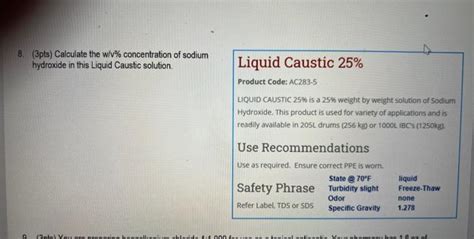 solved 8 3pts calculate the w v concentration of sodium