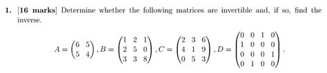 Solved Determine Whether The Following Matrices Are Chegg