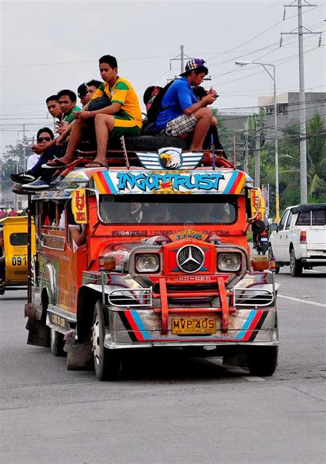 Philippines Mindanao Jeepney With Passengers On Top Editorial Stock