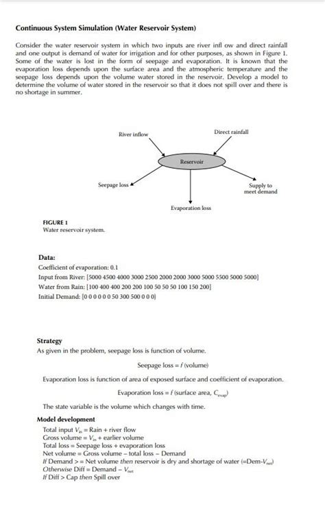 Solved Continuous System Simulation Water Reservoir System